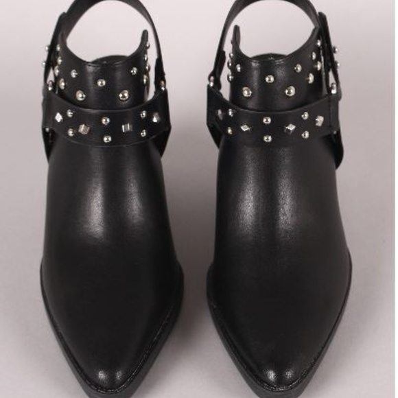 Qupid | Shoes | Moto Studded Slingback Booties Chunky Heel Zooey4 ...